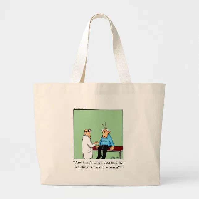 Funny Knitting Cartoon Bag | Zazzle