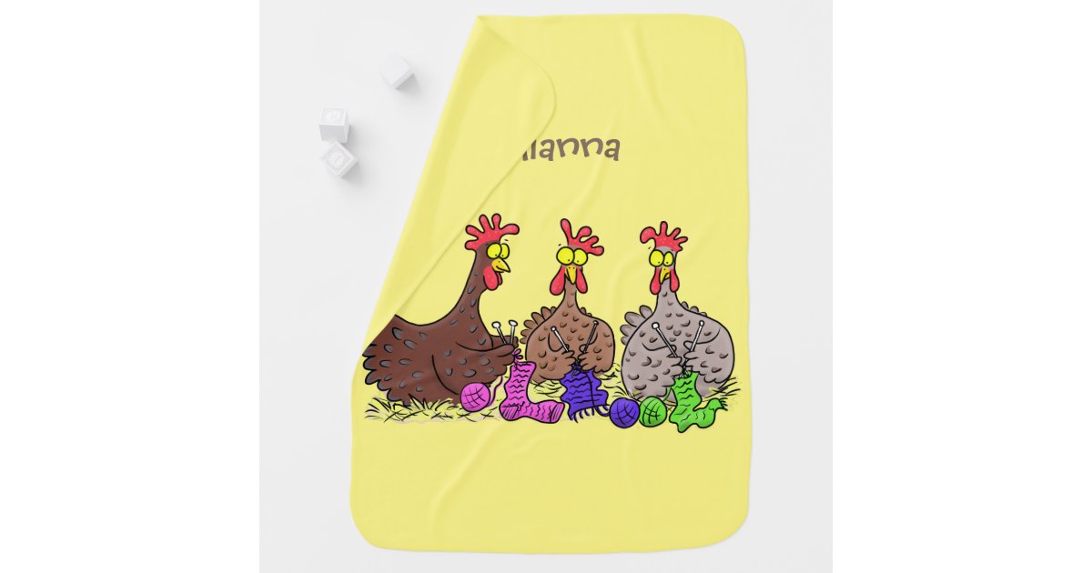 Funny knitting chickens cartoon illustration baby blanket | Zazzle