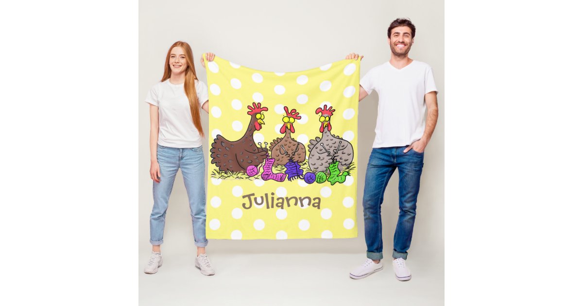 Funny knitting chickens cartoon illustration fleece blanket | Zazzle