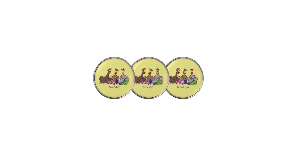 Funny knitting chickens cartoon illustration golf ball marker | Zazzle