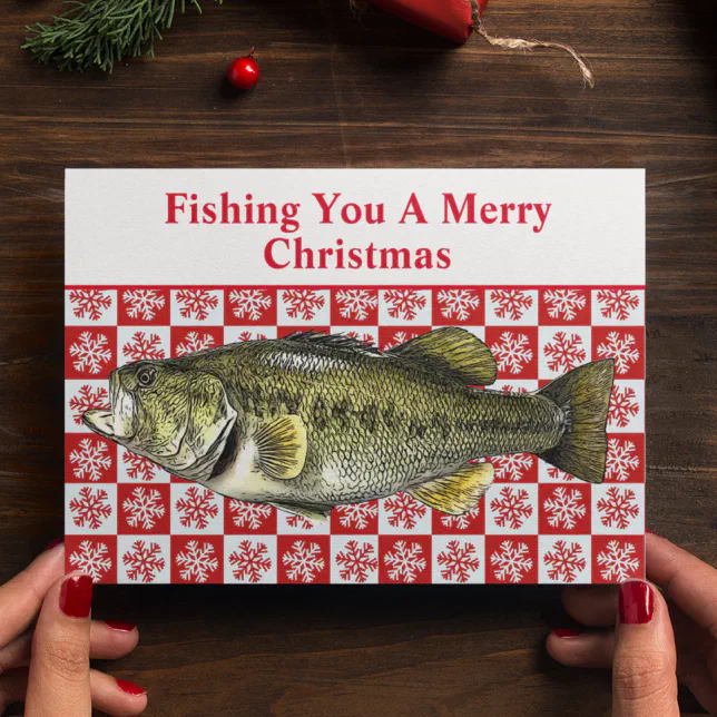 Funny Largemouth Bass Fishing Pun Christmas Custom Holiday Card | Zazzle