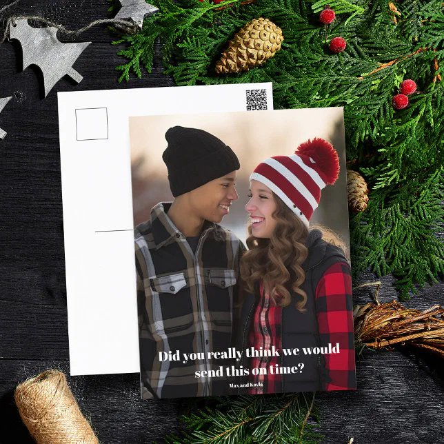 Funny Late Christmas Family Photo Belated Holiday Postcard | Zazzle