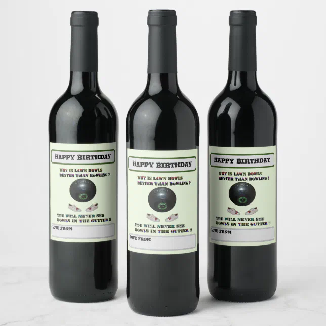 Funny Lawn Bowls Versus Bowling, Birthday Wine Label | Zazzle