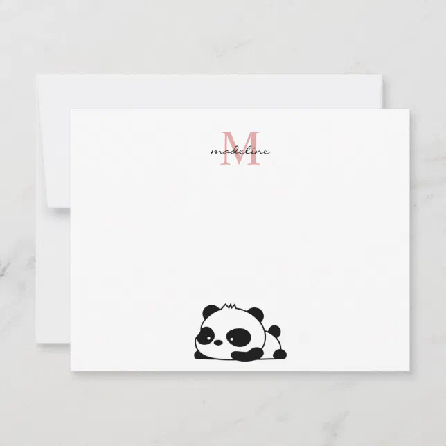 Funny Laying Panda Script Pink Monogram Note Card | Zazzle
