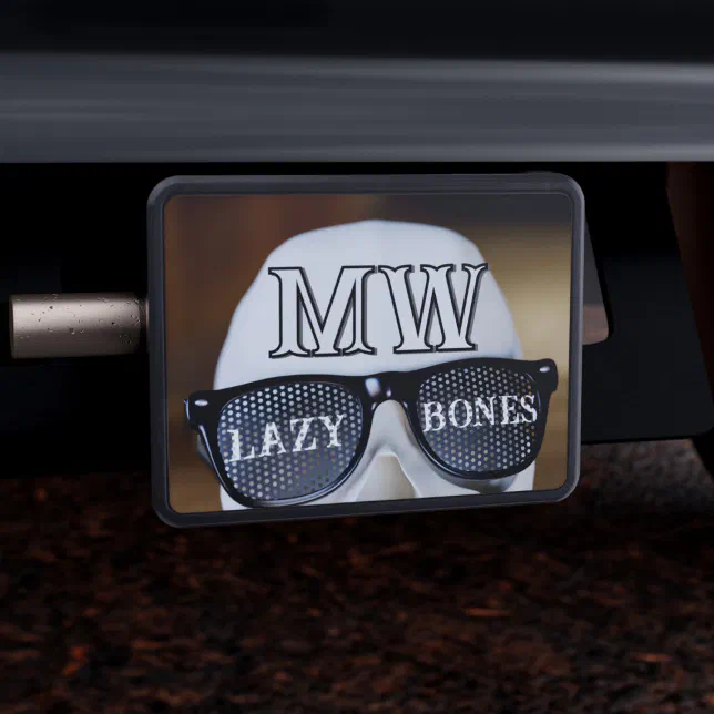 Funny Lazy Bones Cool Skull Monogram Hitch Cover | Zazzle
