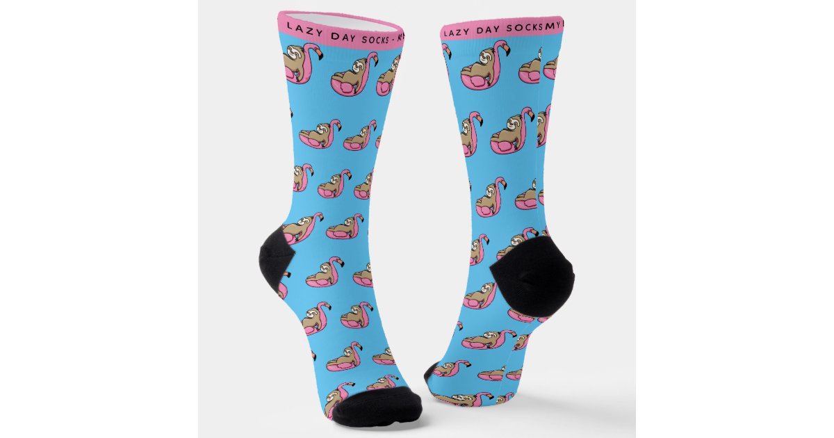 Funny Lazy Sloth Pattern Pink & Blue Socks | Zazzle