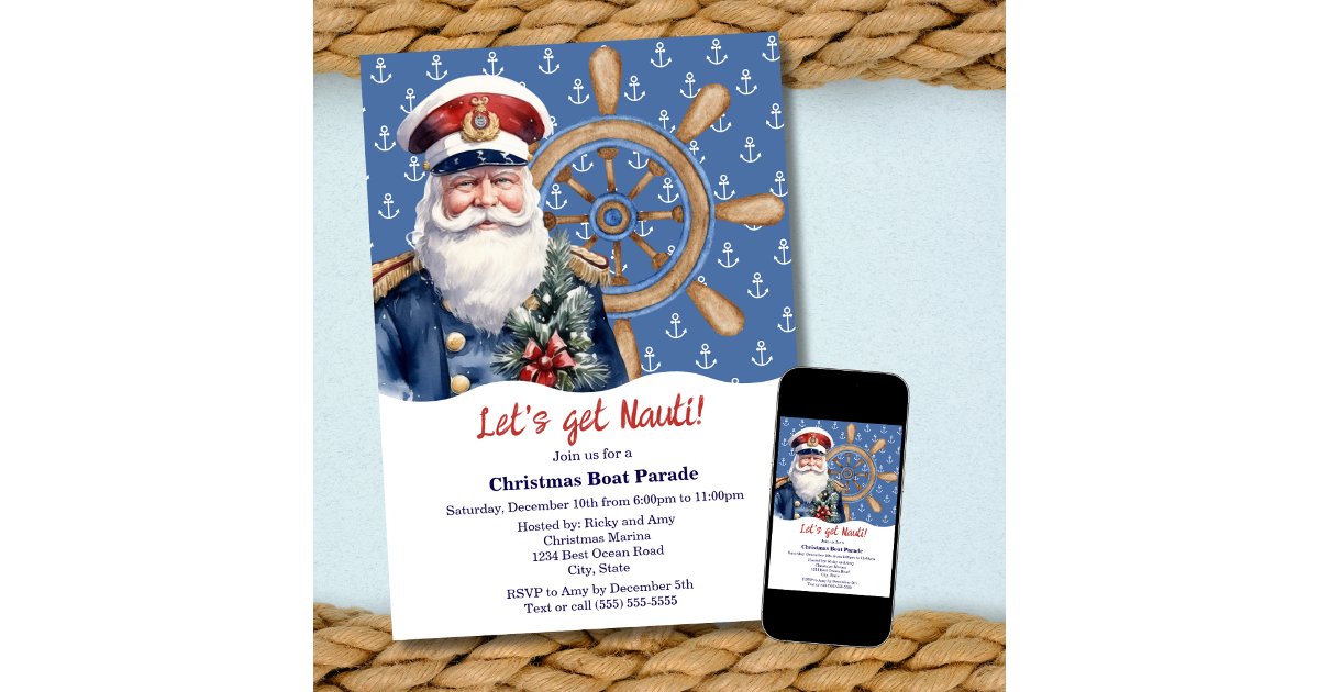 Funny Let's Get Nauti Christmas Boat Parade Invitation | Zazzle