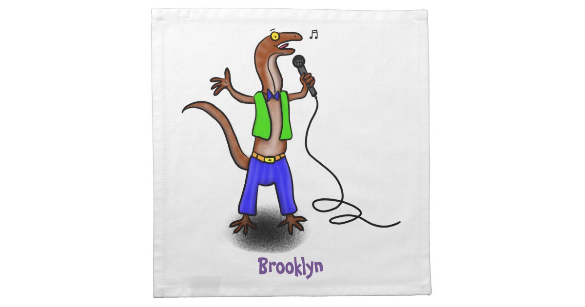 Funny lizard singing with microphone cartoon cloth napkin | Zazzle
