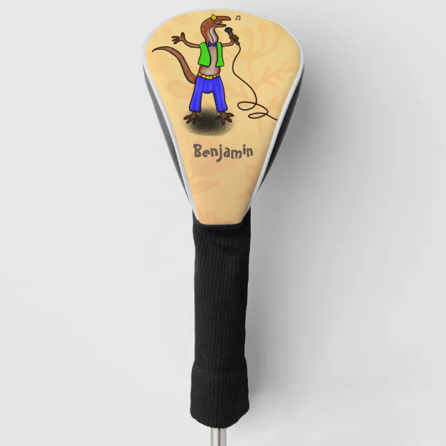 Funny lizard singing with microphone cartoon golf head cover | Zazzle