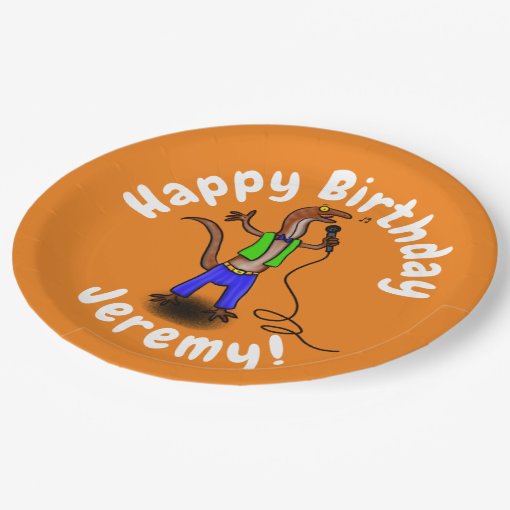 Funny lizard singing with microphone cartoon paper plates | Zazzle
