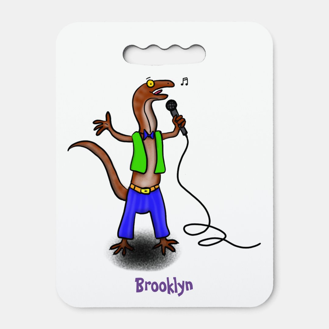 Funny lizard singing with microphone cartoon seat cushion | Zazzle