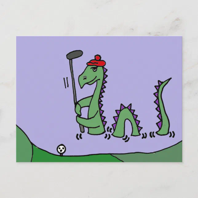 Funny Loch Ness Monster Playing Golf Postcard | Zazzle