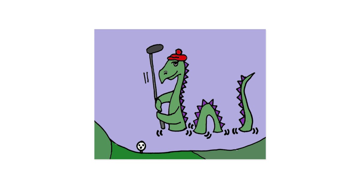 Funny Loch Ness Monster Playing Golf Postcard | Zazzle.com