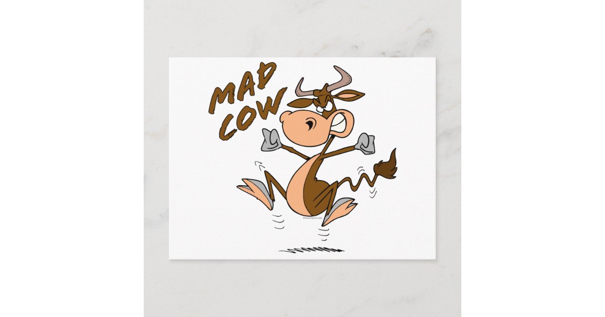 funny mad cow cartoon character postcard | Zazzle