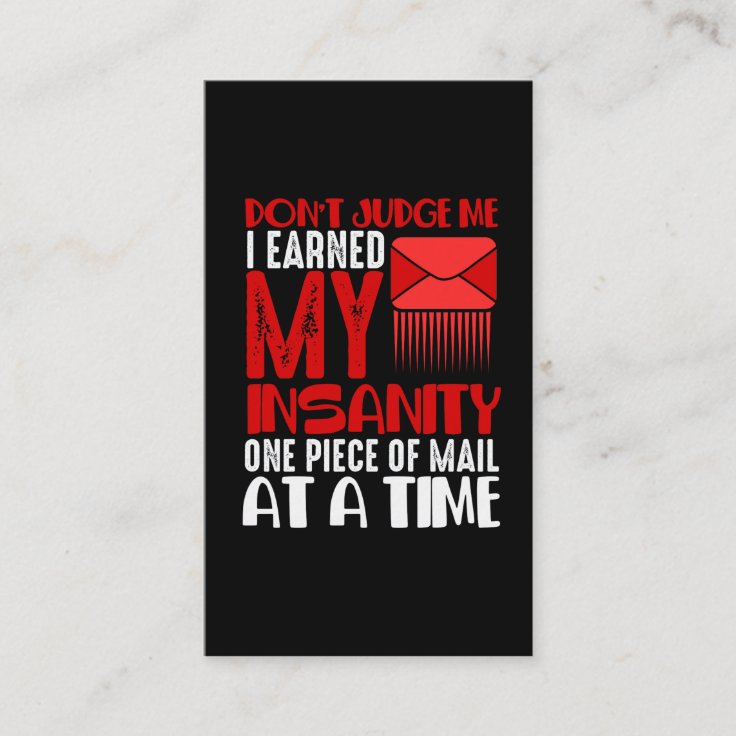 Funny Mailman Humor Insanity Mail Carrier Saying Business Card | Zazzle