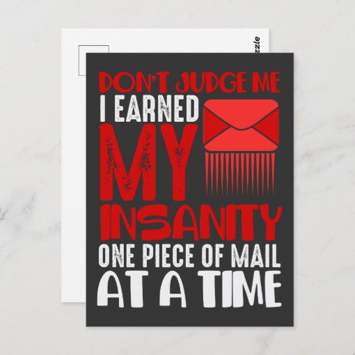 Funny Mailman Humor Insanity Mail Carrier Saying Postcard | Zazzle