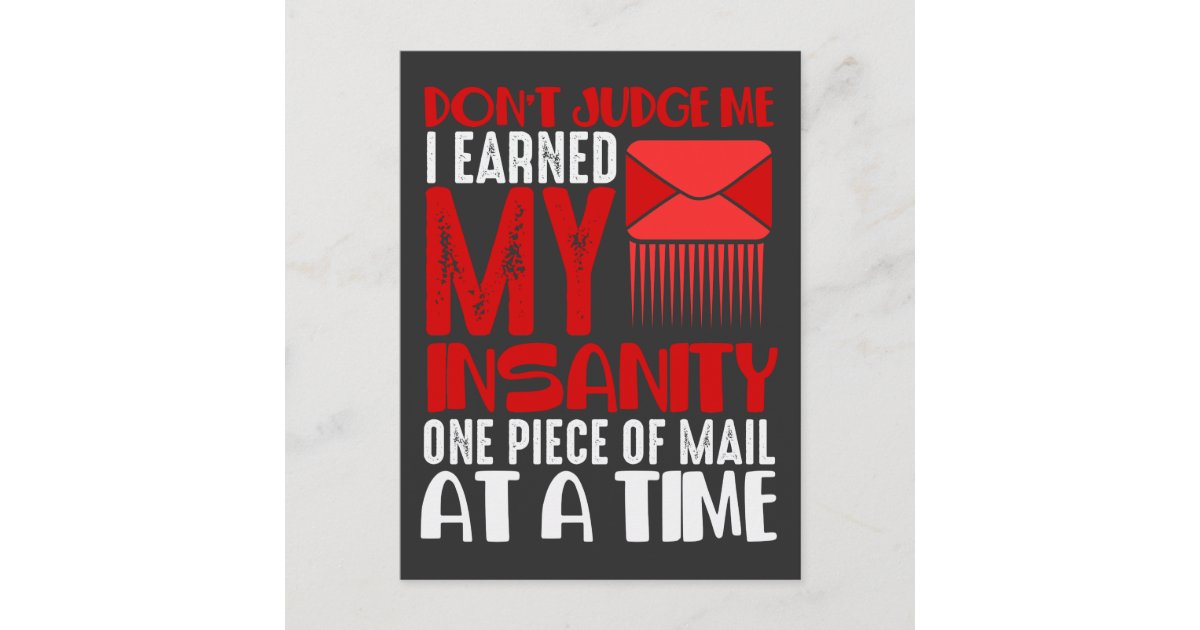 Funny Mailman Humor Insanity Mail Carrier Saying Postcard | Zazzle
