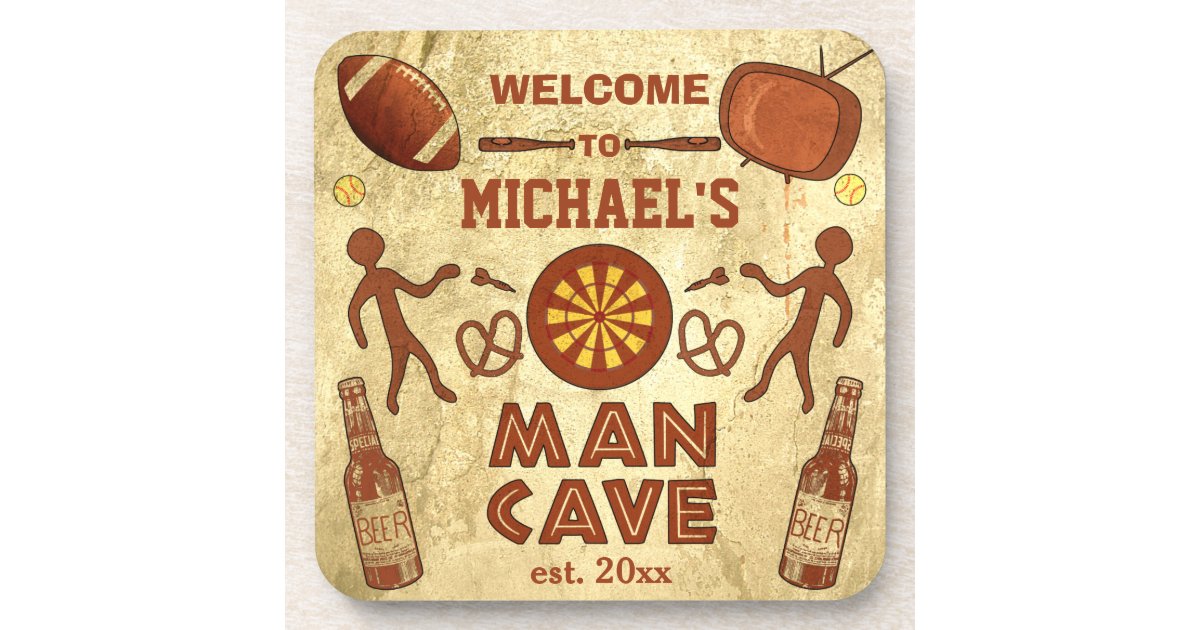 Funny Man Cave with Your Name Custom Beverage Coaster | Zazzle