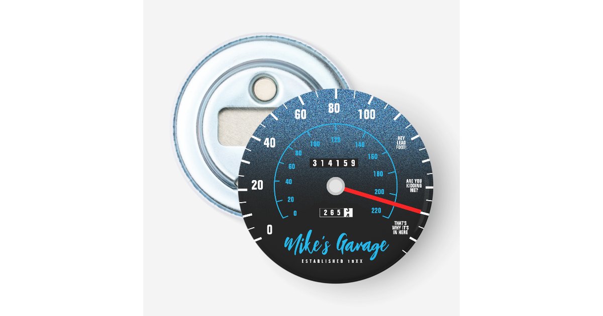 Funny Manly Car Odometer Speedometer Blue Glitter Bottle Opener | Zazzle