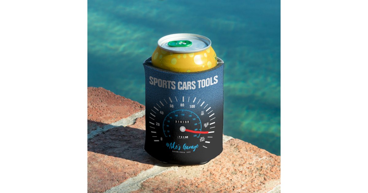 Funny Manly Car Odometer Speedometer Blue Glitter Can Cooler | Zazzle
