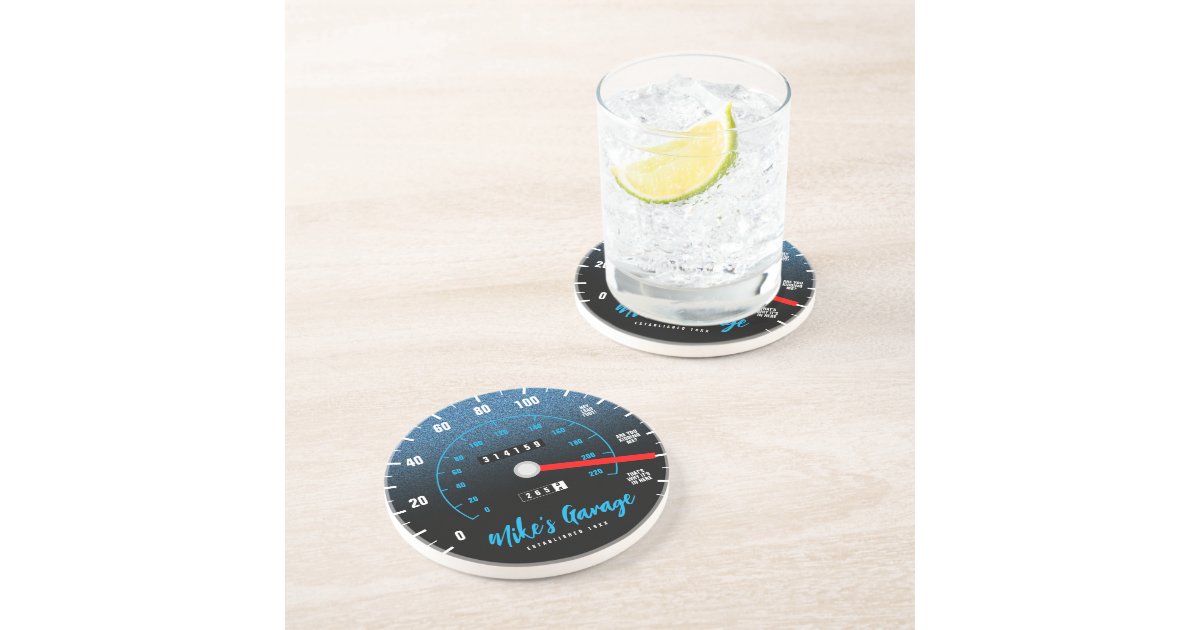 Funny Manly Car Odometer Speedometer Blue Glitter Coaster | Zazzle