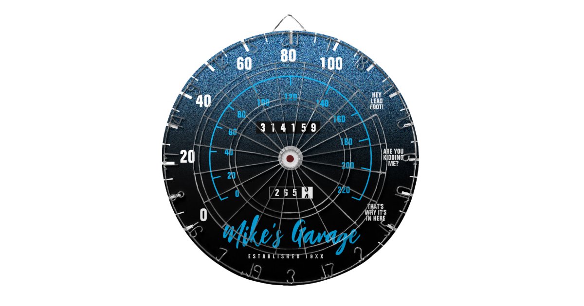 Funny Manly Car Odometer Speedometer Blue Glitter Dart Board | Zazzle