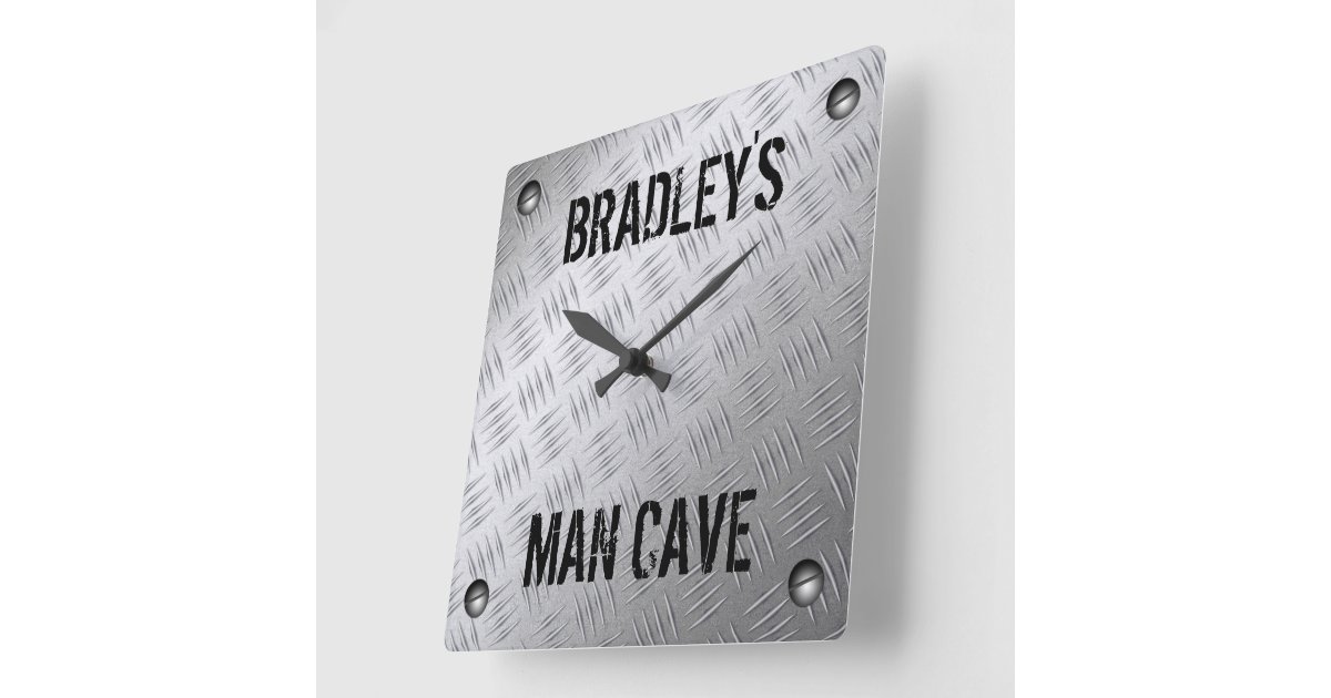 Funny Manly Man Cave Worn Steel Diamond Deckplate Square Wall Clock ...