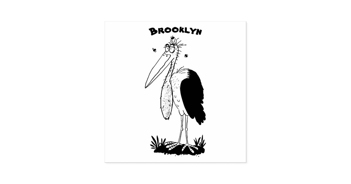Funny marabou stork cartoon rubber stamp | Zazzle