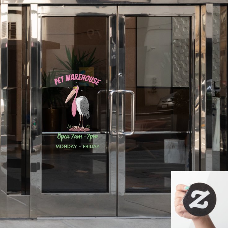 Funny marabou stork cartoon window cling | Zazzle