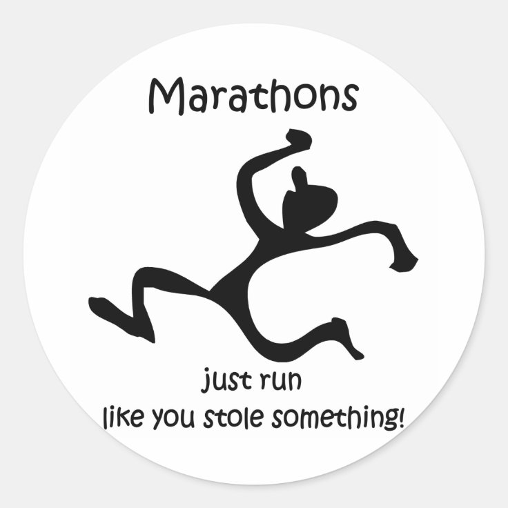 Funny marathon classic round sticker | Zazzle
