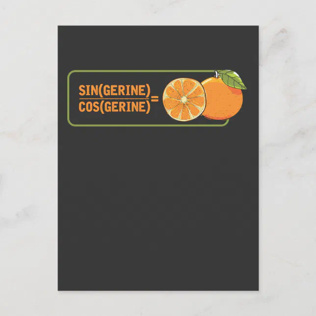 Funny Math Teacher Tangerine mathematics Pun Postcard | Zazzle