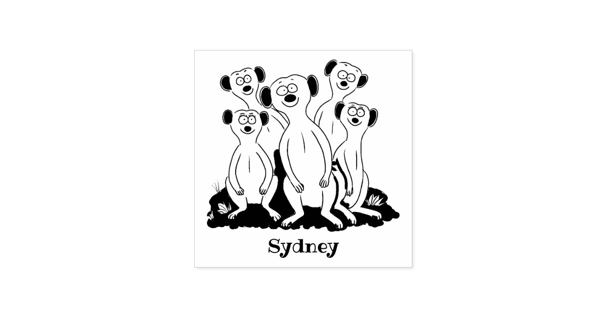 Funny meerkat family cartoon illustration rubber stamp | Zazzle