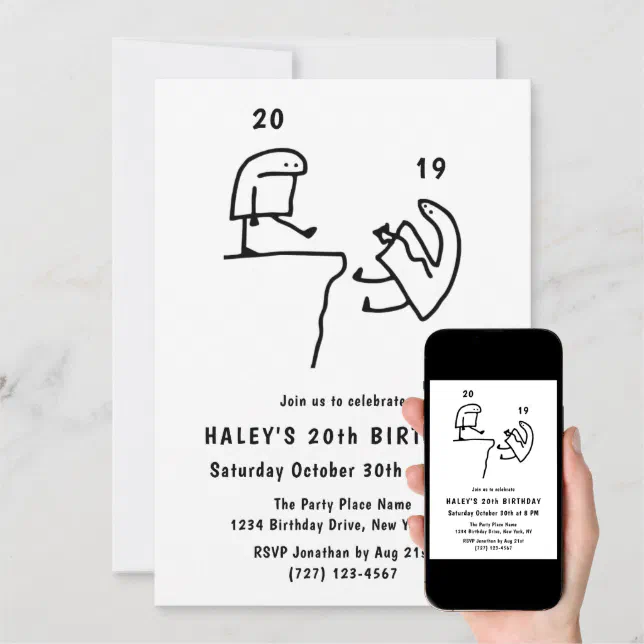 Funny Meme Humor Simple Black White 20th Birthday Invitation | Zazzle