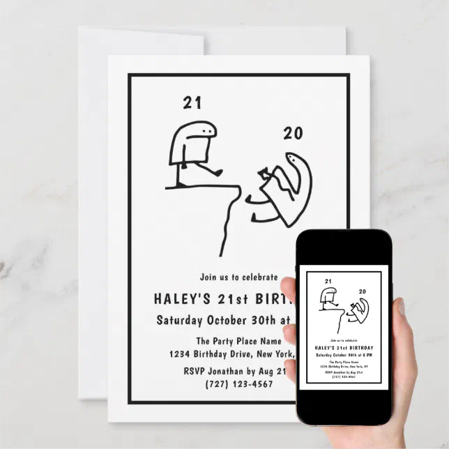 Funny Meme Humor Simple Black White 21st Birthday Invitation | Zazzle