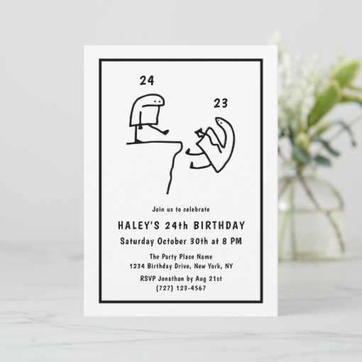 Funny Meme Humor Simple Black White 24th Birthday Invitation | Zazzle