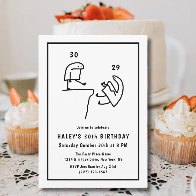 Funny Meme Humor Simple Black White 30th Birthday Invitation | Zazzle