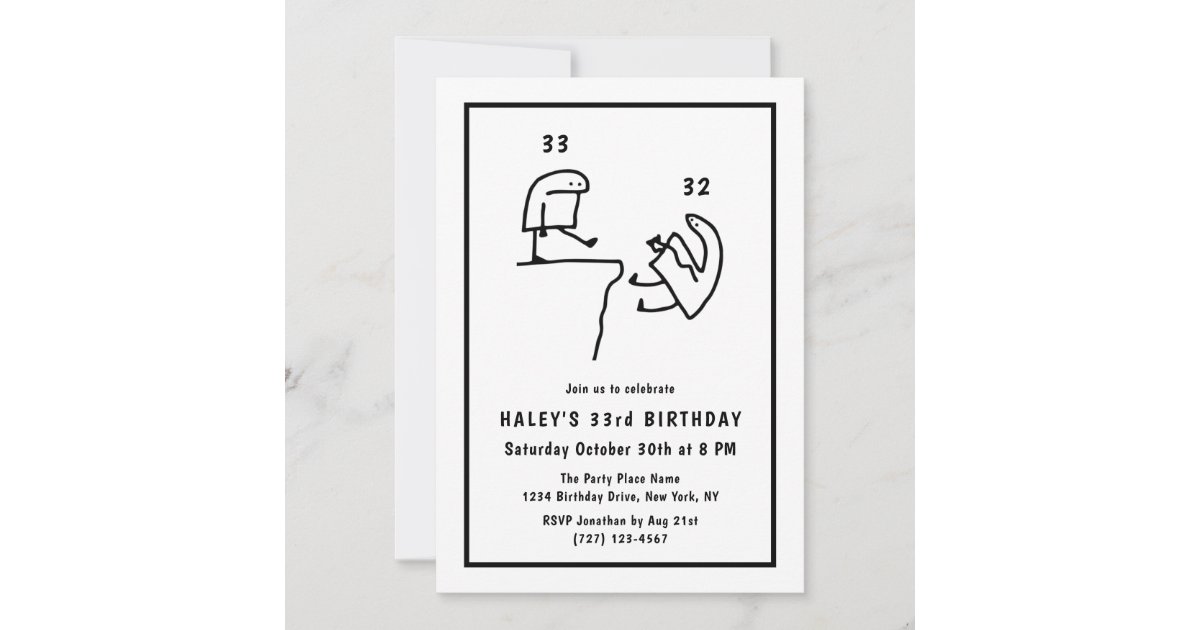 Funny Meme Humor Simple Black White 33rd Birthday Invitation | Zazzle