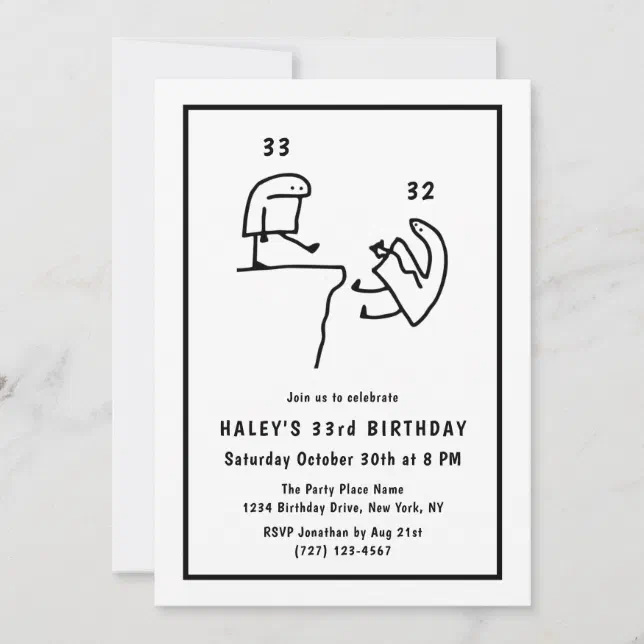 Funny Meme Humor Simple Black White 33rd Birthday Invitation | Zazzle