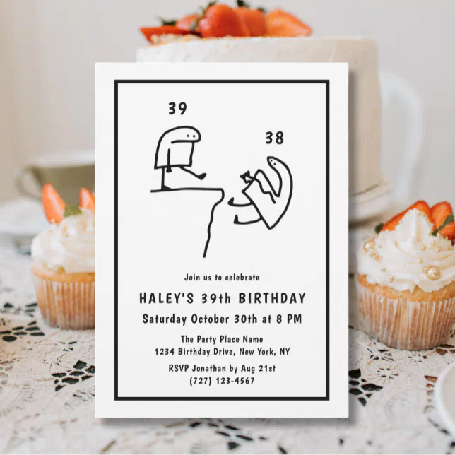 Funny Meme Humor Simple Black White 39th Birthday Invitation | Zazzle
