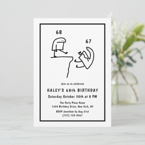 Funny Meme Humor Simple Black White 68th Birthday Invitation | Zazzle
