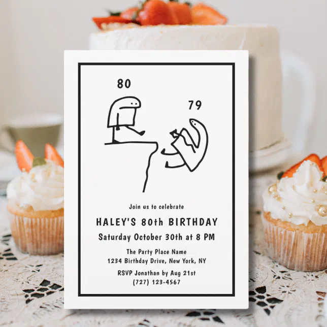 Funny Meme Humor Simple Black White 80th Birthday Invitation | Zazzle