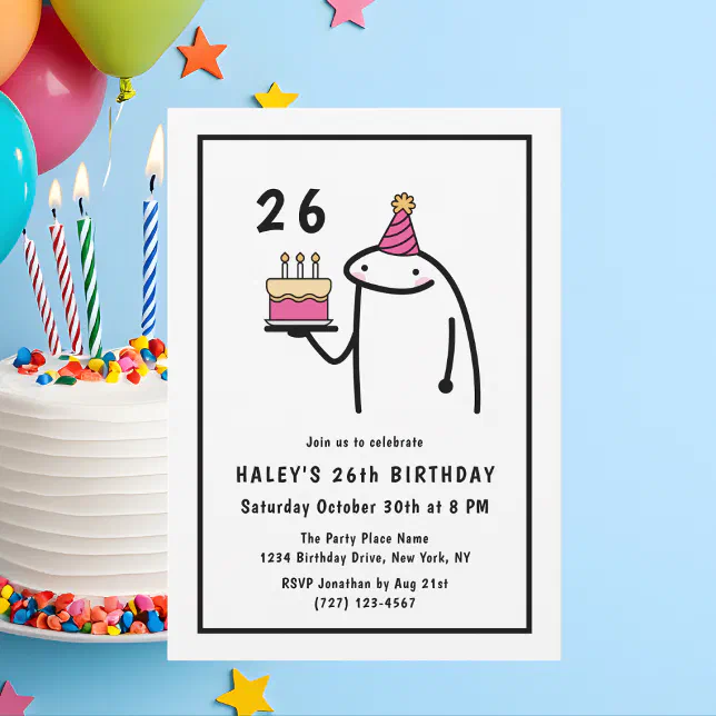 Funny Meme Simple Black & White 26th Birthday Invitation | Zazzle
