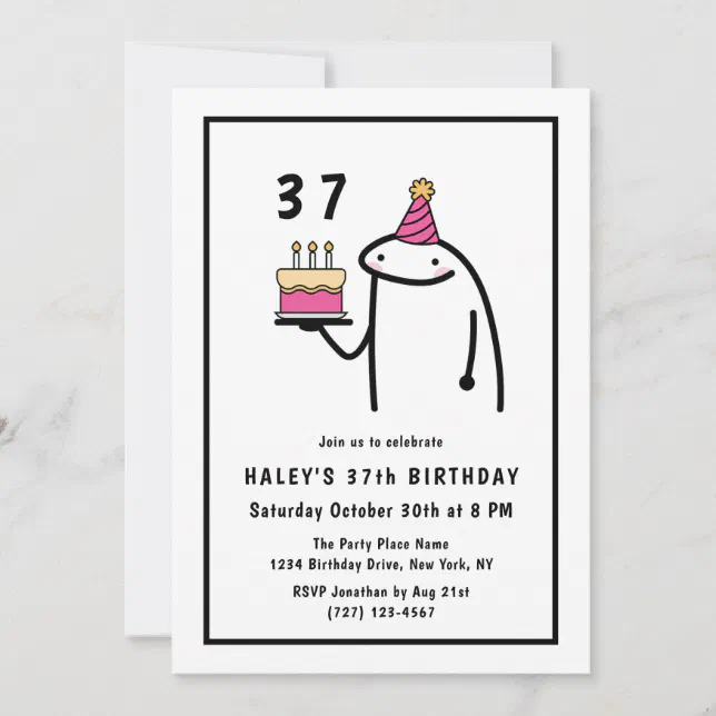 Funny Meme Simple Black & White 37th Birthday Invitation | Zazzle