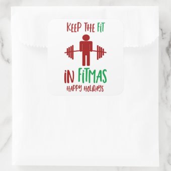 Funny Merry Christmas Fitmas Pun Trainer Square Sticker | Zazzle