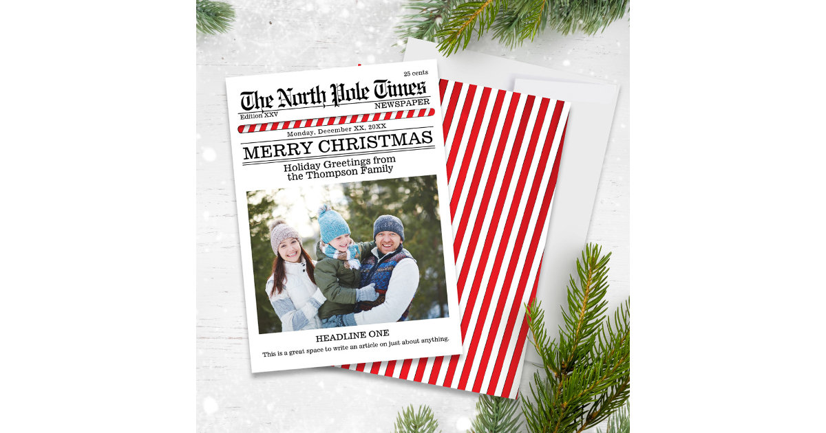Funny Merry Christmas One Photo North Pole News Holiday Card | Zazzle