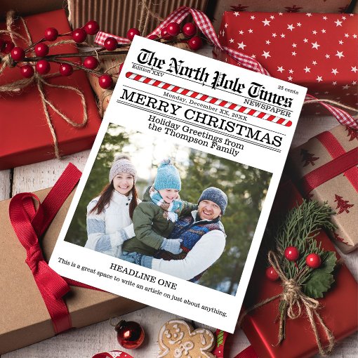 Funny Merry Christmas One Photo North Pole News Holiday Card | Zazzle