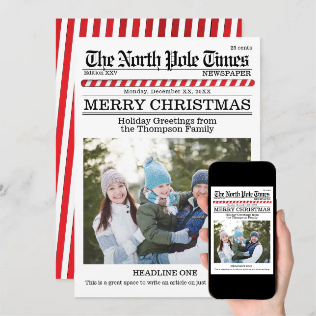 Funny Merry Christmas One Photo North Pole News Holiday Card | Zazzle
