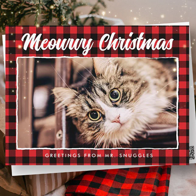 Funny Merry Christmas Red Black Plaid Photo Holiday Postcard | Zazzle