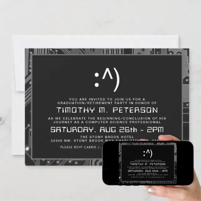 Funny Minimal Computer Science Grey Grad Invite | Zazzle
