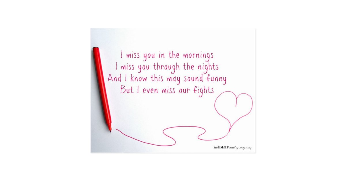 Funny Miss You Poem About Love And Fights Postcard